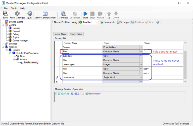 Parsing log messages - Adiscon