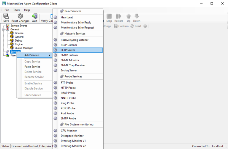 How To setup SETP Server Service - Adiscon